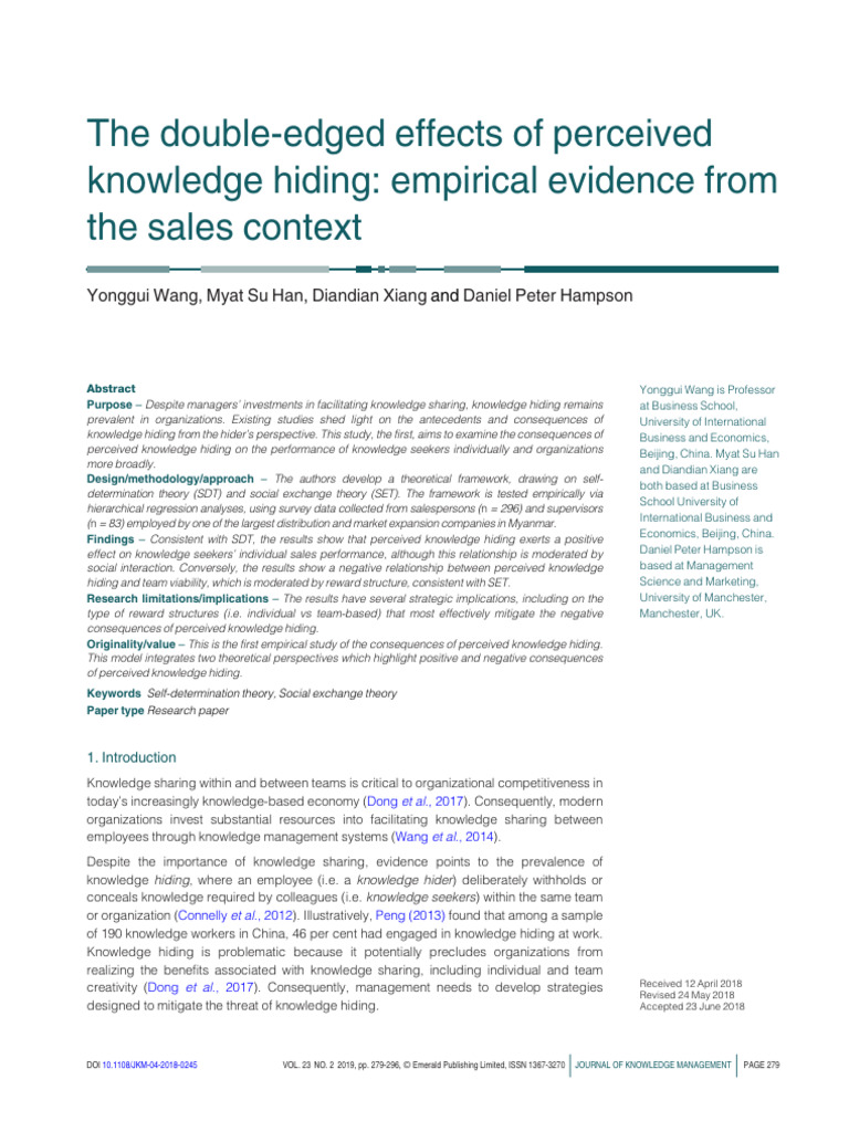 The Double-Edged Effects of Perceived Knowledge Hiding Empirical ...