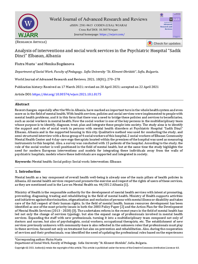 Analysis of Interventions and Social Work Services in The Psychiatric ...