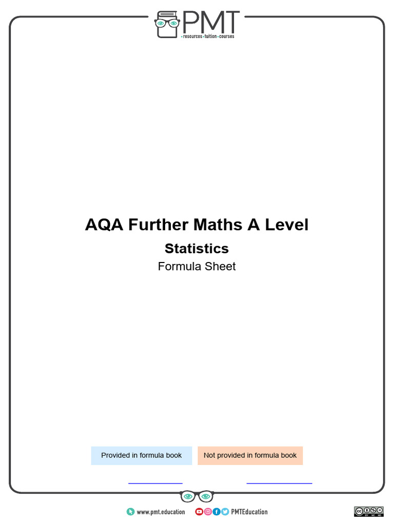 Statistics A-Level Formula Sheet | PDF | Probability Distribution ...