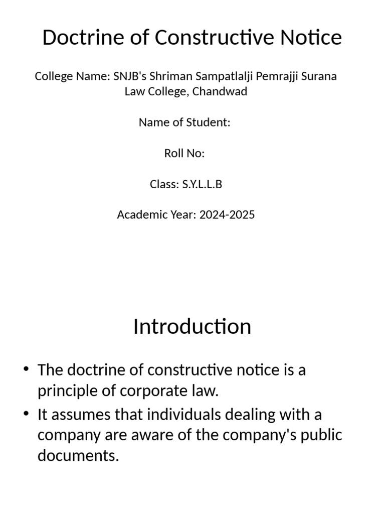 Doctrine of Constructive Notice | PDF
