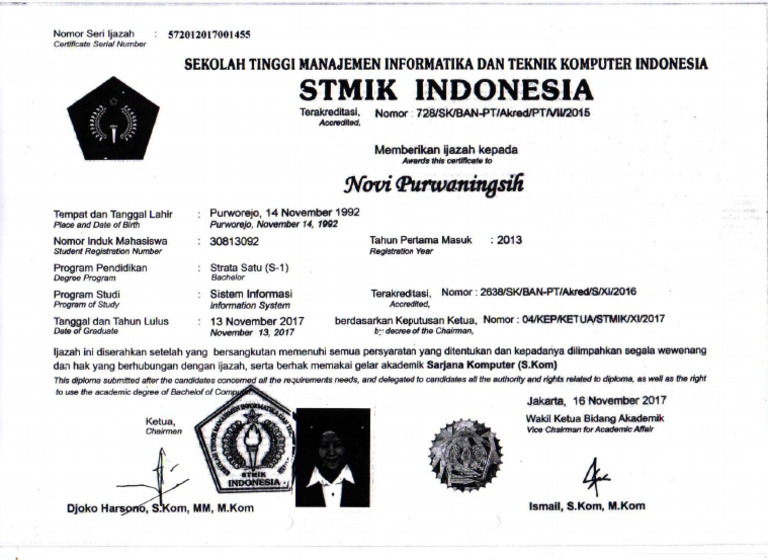 E. Ijazah Terakhir Novi Purwaningsih | PDF