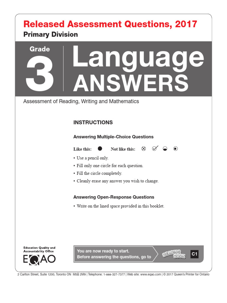 Primary Division 3 Grade Language Answers Eqao Oqre | PDF