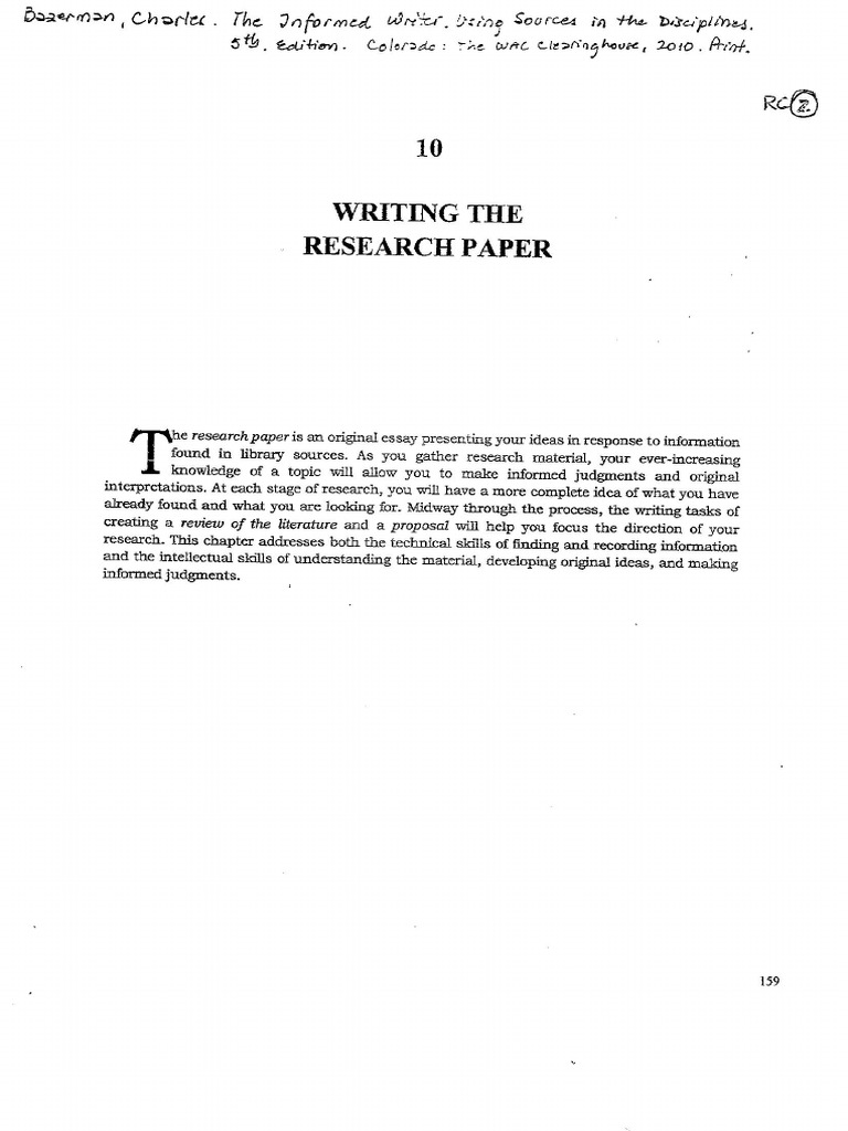 02 Bazerman 2010 Writing the Research Paper | PDF