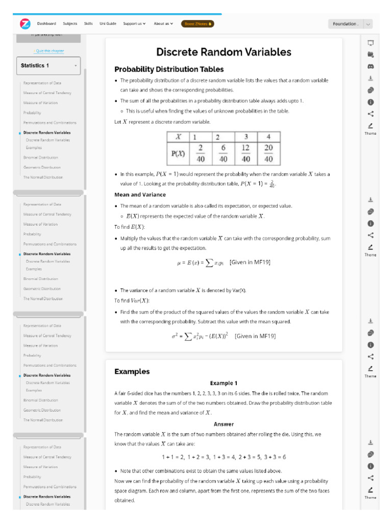 9709-statistics-1-discrete-random-variables-2025 | PDF