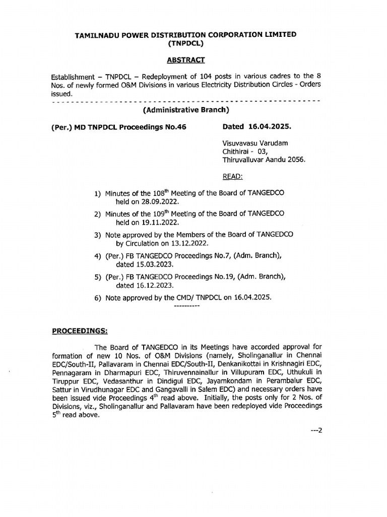BP 46 DT 16-04-2025 New Divisions Posts | PDF