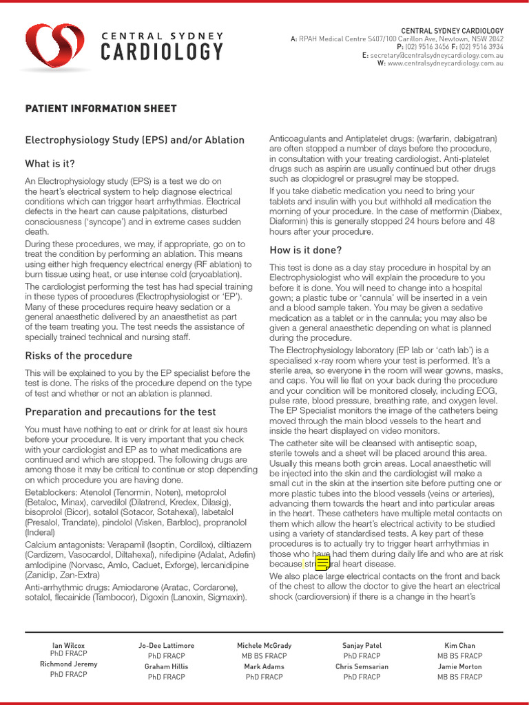 EPS and Ablation Patient Guide | PDF | Heart | Cardiology