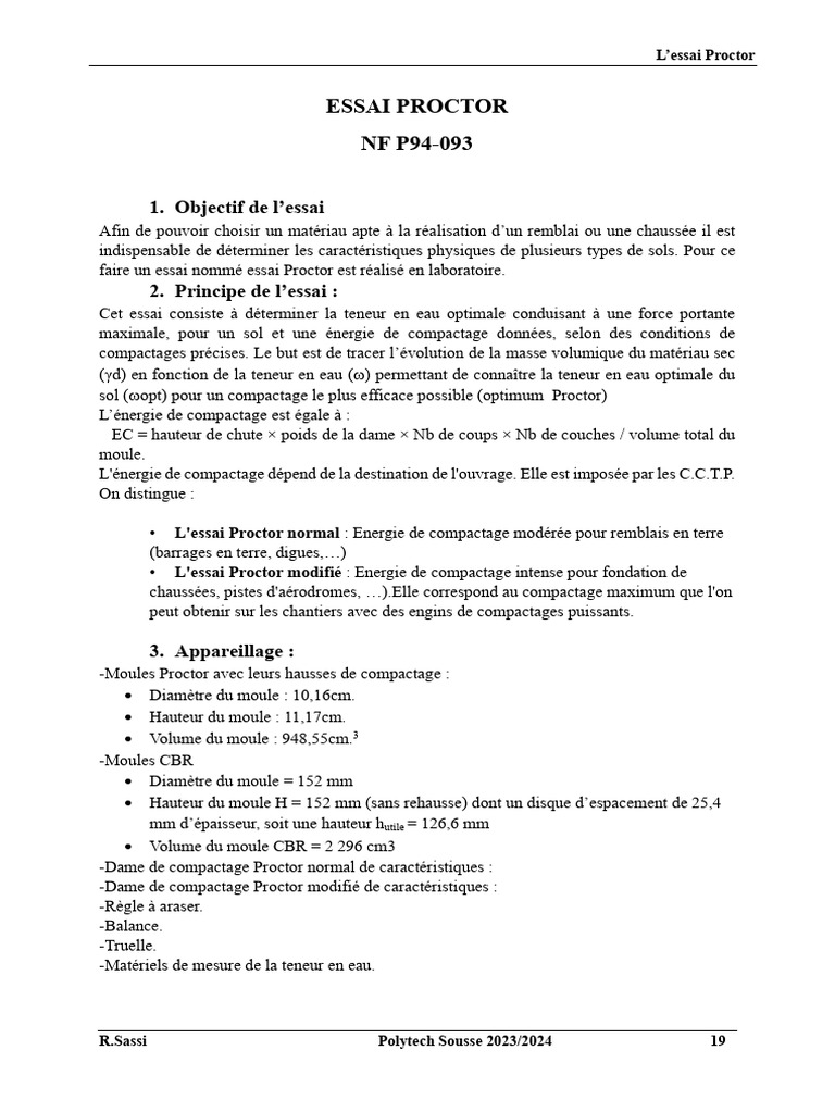 Essai Proctor : Méthodologie et Matériel | PDF | Horticulture ...