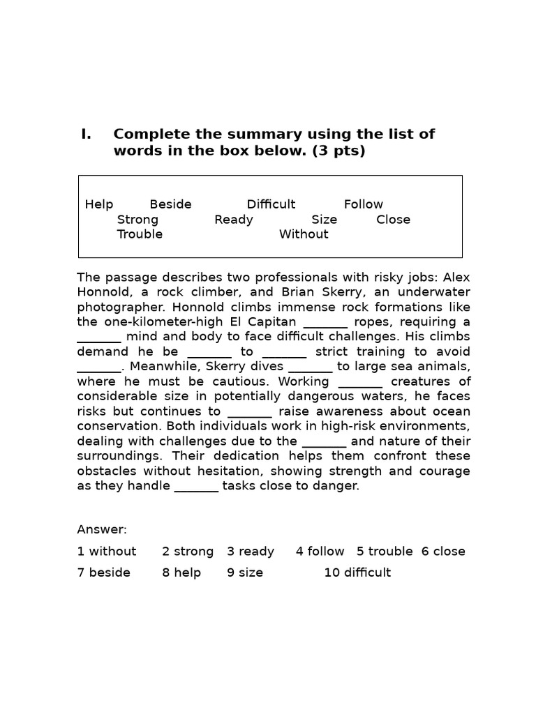Complete The Summary Using The List of Words in The Box Below | PDF