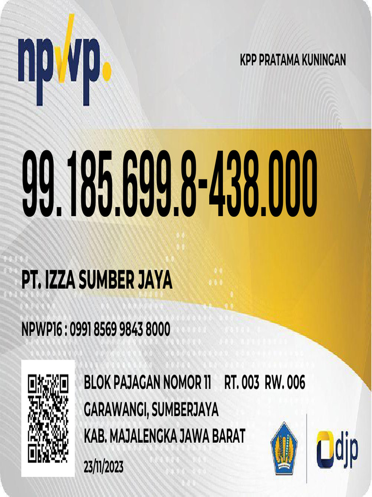 NPWP PT Izza Sumber Jaya | PDF