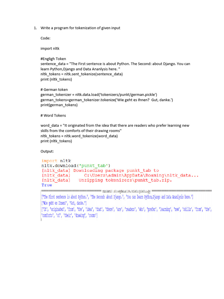 Tokenization Program Using NLTK | PDF