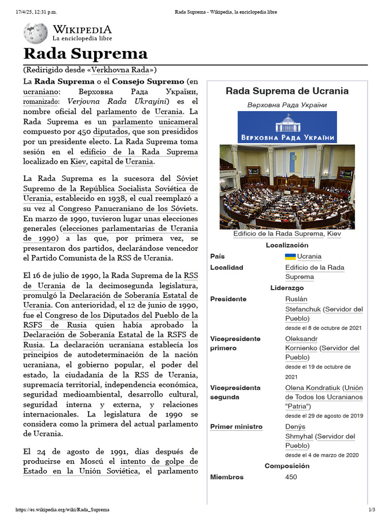 Rada Suprema de Ucrania: Historia y Funciones | PDF | Ucrania ...