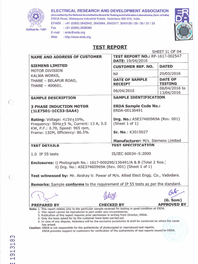 IP55 Certificate - FS132 | PDF