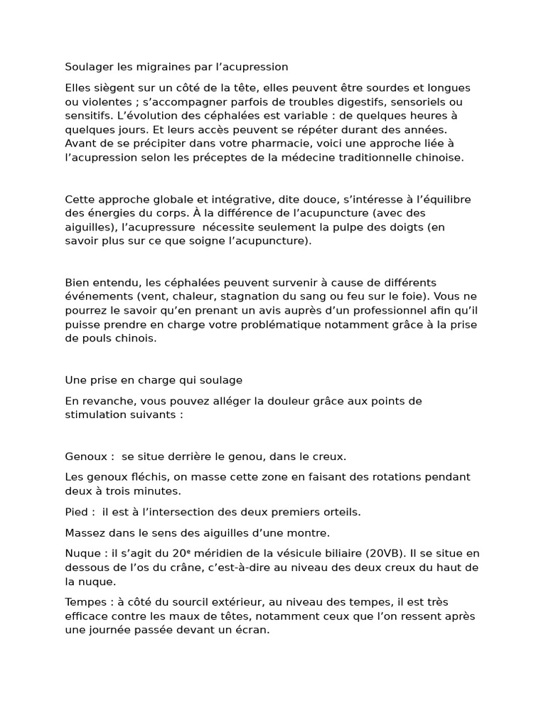 Acupression pour soulager les migraines | PDF