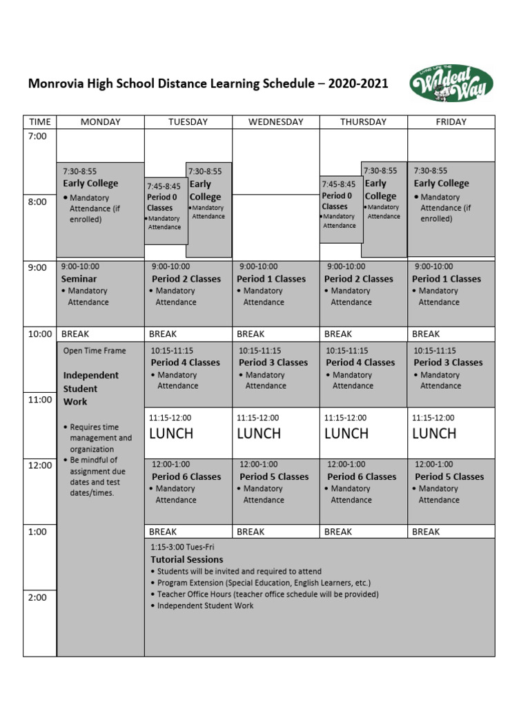 Schedule for Distance Learning | PDF