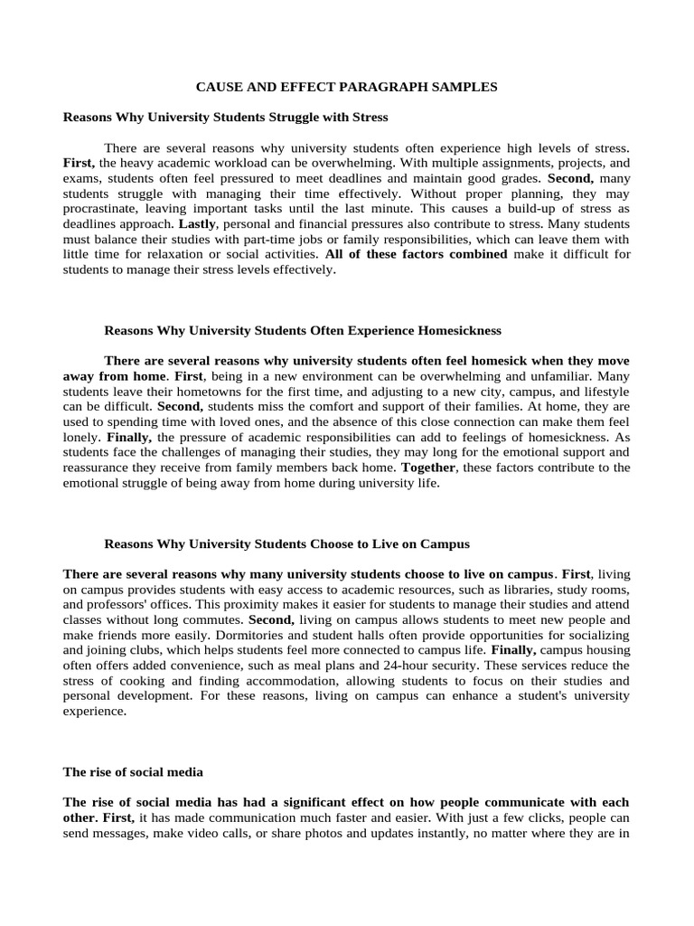 Cause Effect Paragraph Samples | PDF | Sleep | Mental Health