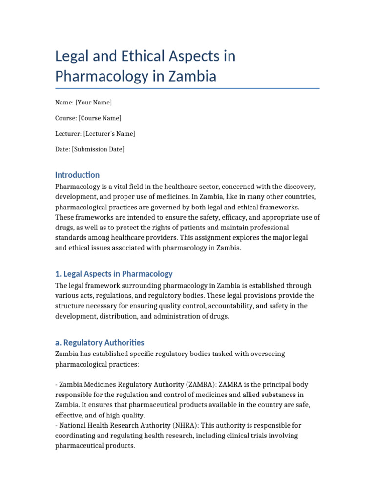Legal and Ethical Frameworks in Zambian Pharmacology | PDF ...