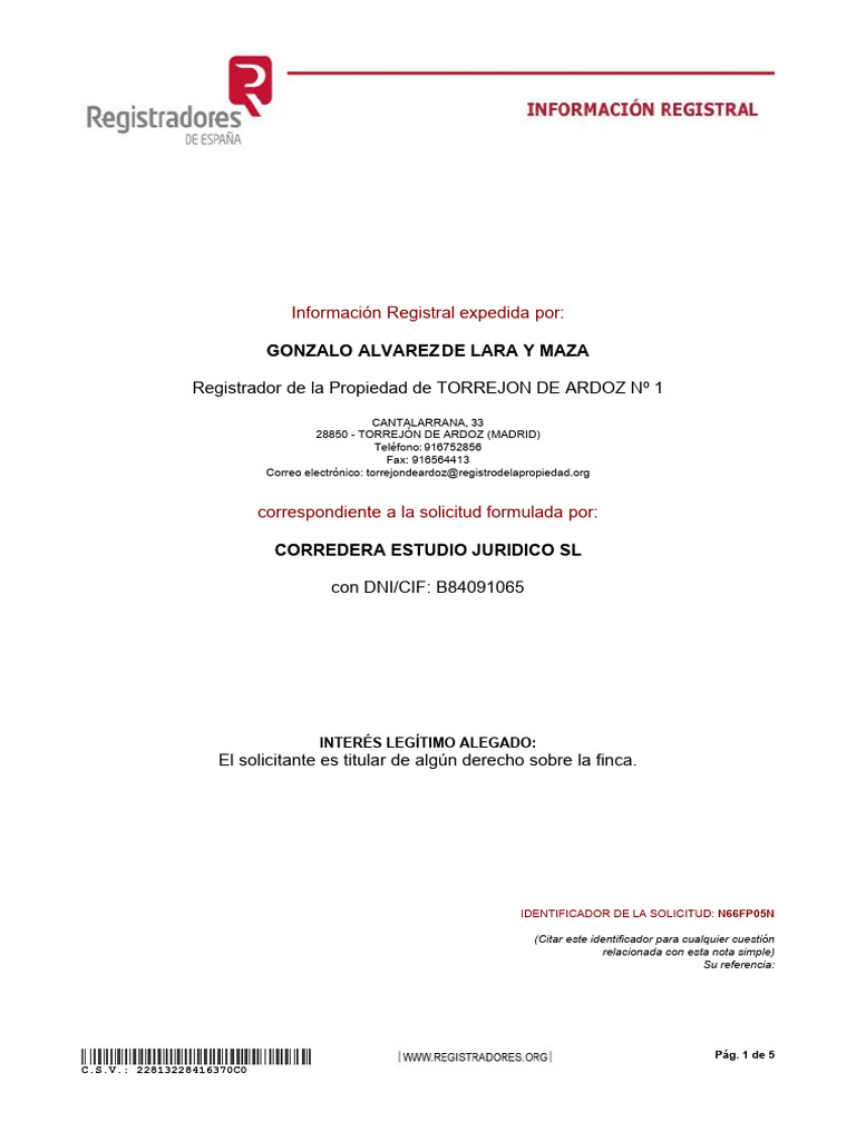 Nota Simple Registro Propiedad Torrejón | PDF | Archivo de computadora ...