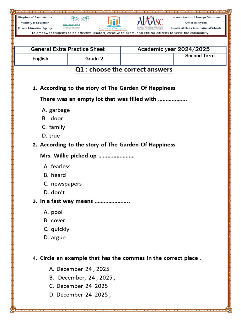 English General Extra Practice Sheet Q | PDF