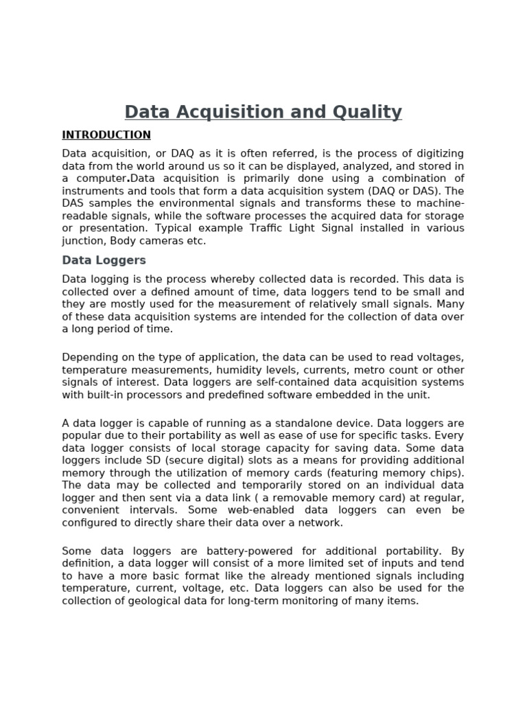 Data Acquisition and Quality | PDF | Data Acquisition | Data