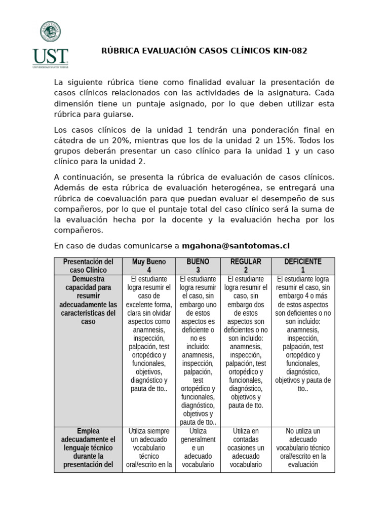 Rúbrica para Evaluación de Casos Clínicos | PDF