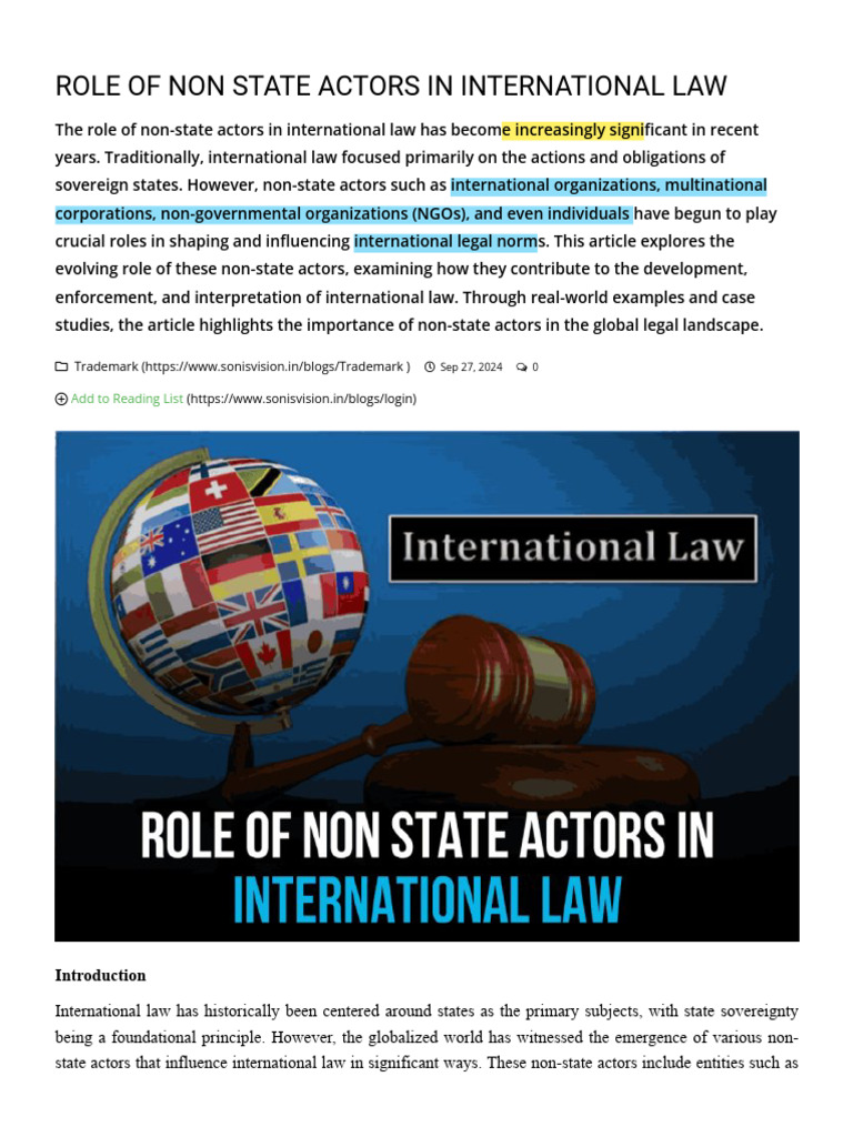 ROLE OF NON STATE ACTORS IN INTERNATIONAL LAW - Blog - Sonisvision ...