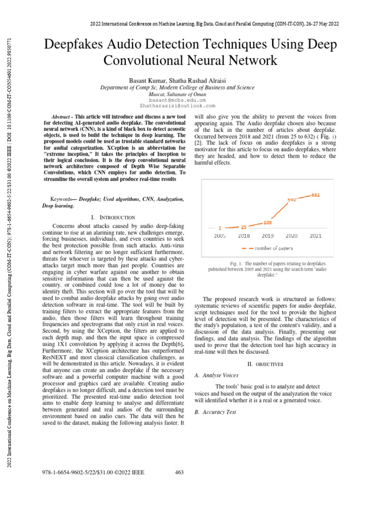 Deepfakes Audio Detection Techniques Using Deep Convolutional Neural Network-Paper3 | PDF | Deep ...