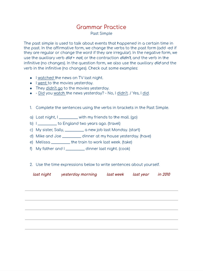 Grammar Practice - Simple Past | PDF