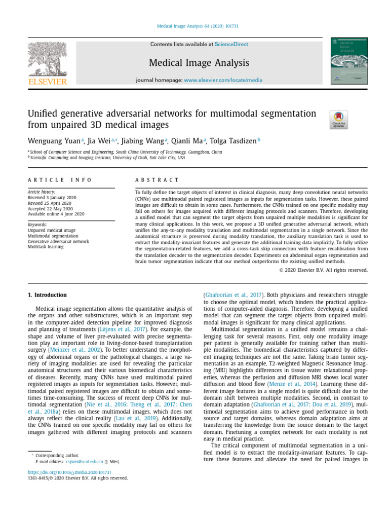Unified GAN for Multimodal Segmentation | PDF | Image Segmentation ...