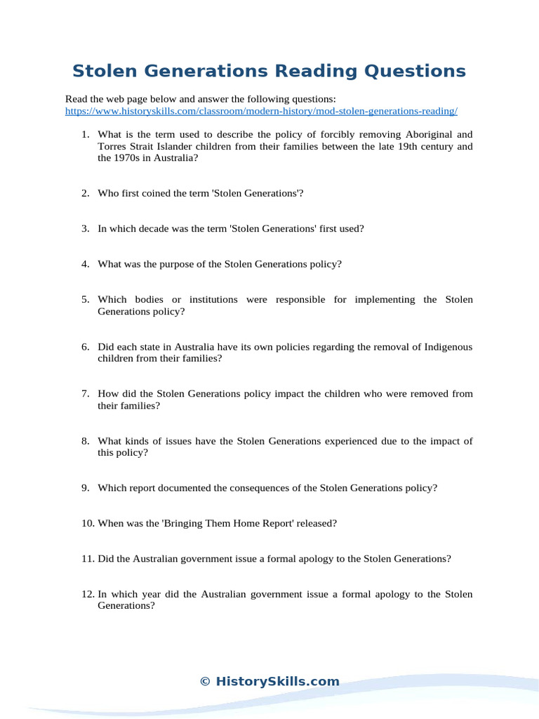 Understanding the Stolen Generations | PDF
