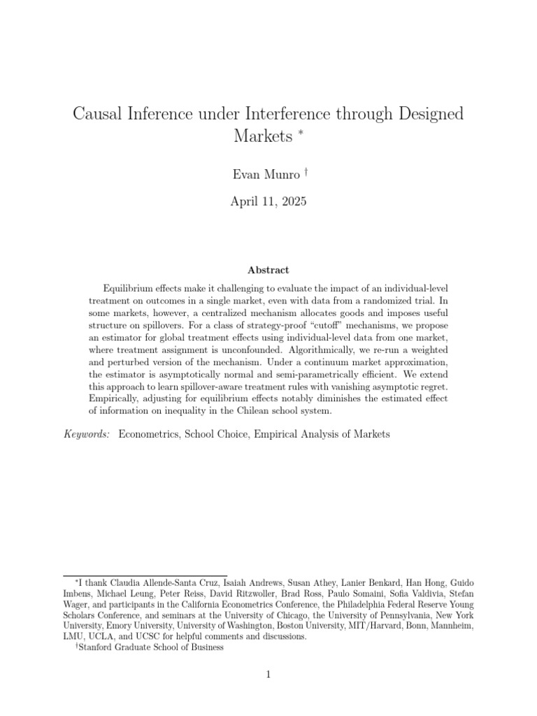 Causal Inference Under Interference Through Designed Markets | PDF | Estimator | Statistical Theory