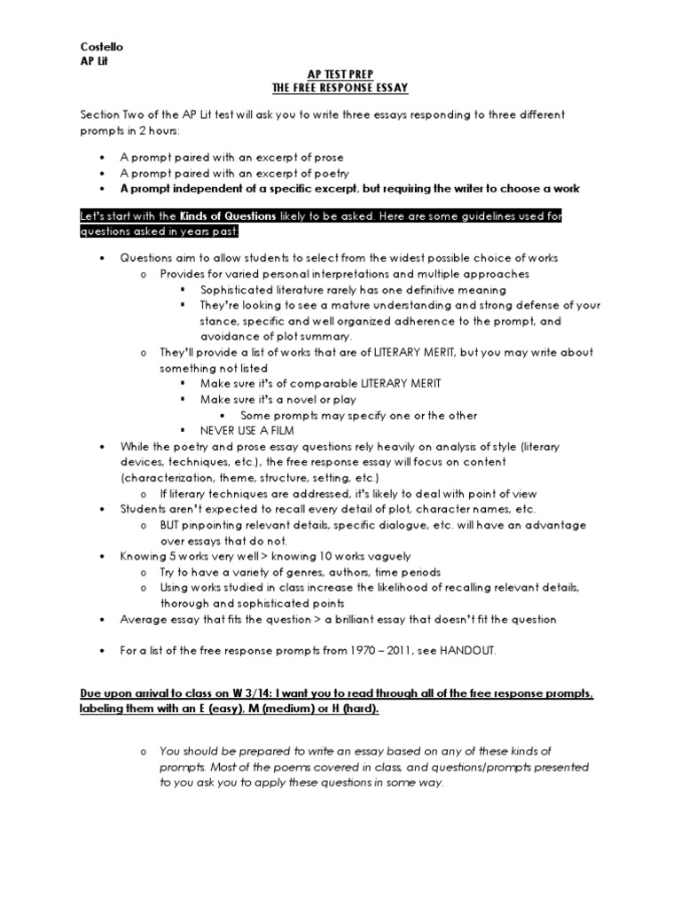 AP Literature Free Response Strategies | PDF | Essays | Writers