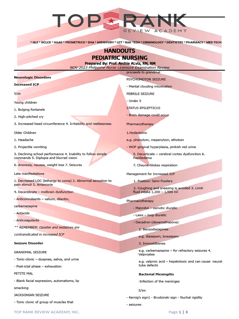 Handouts - Pedia - Prof. Alviz | PDF | Heart | Medical Specialties