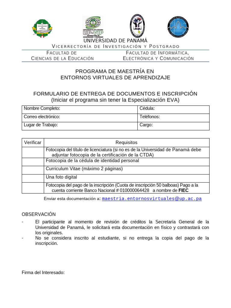 Formulario Inscripción EVA-UP Sep-Oct2020 | PDF