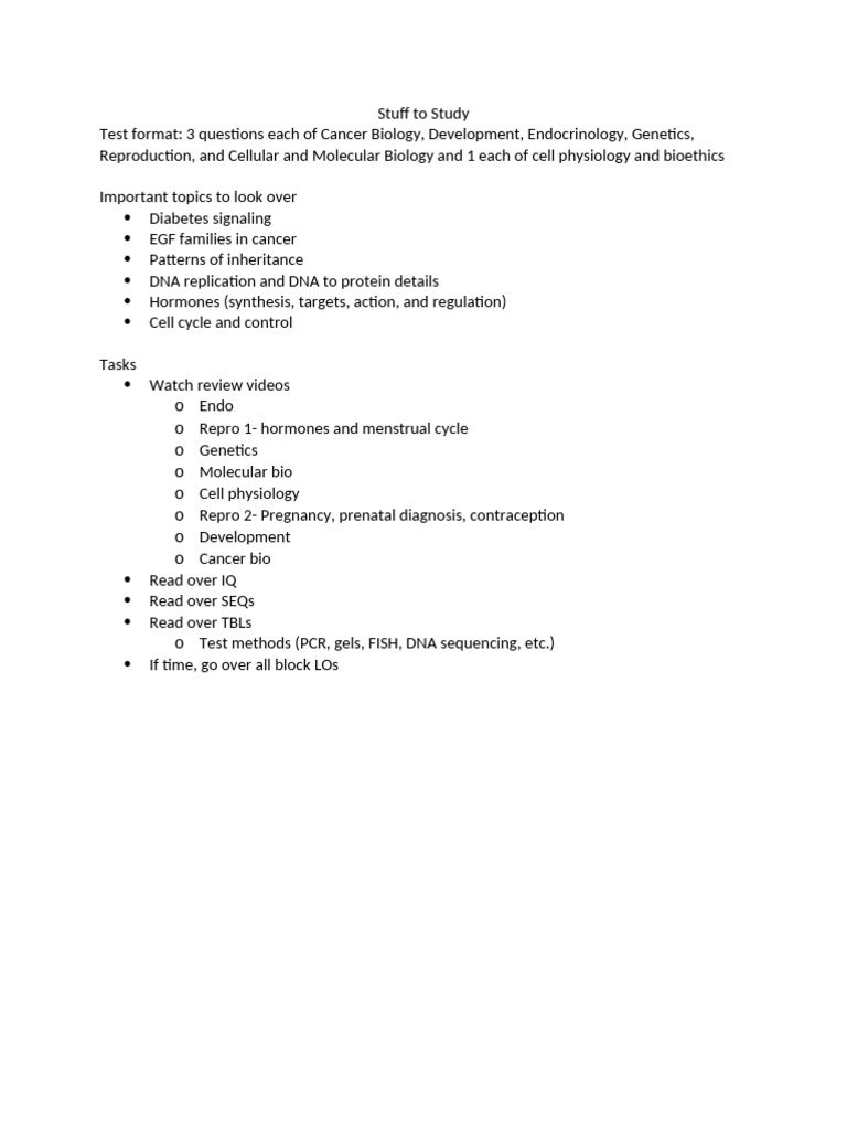 Stuff To Study Block 2 | PDF