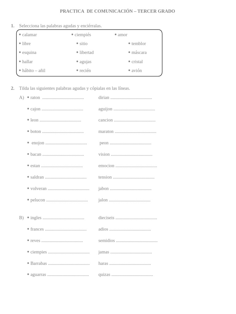 Tildes en Palabras Agudas y Graves | PDF