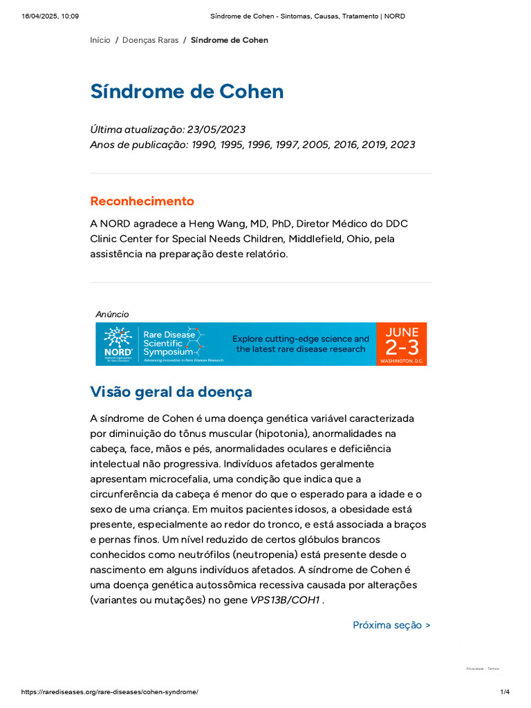 Características da Síndrome de Cohen | PDF | Doença genética | Genética