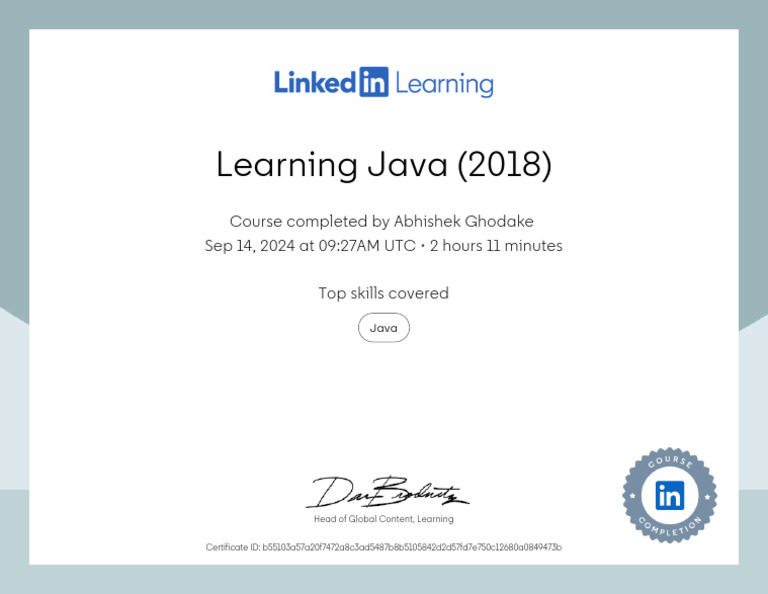CertificateOfCompletion - Learning Java 2018 | PDF