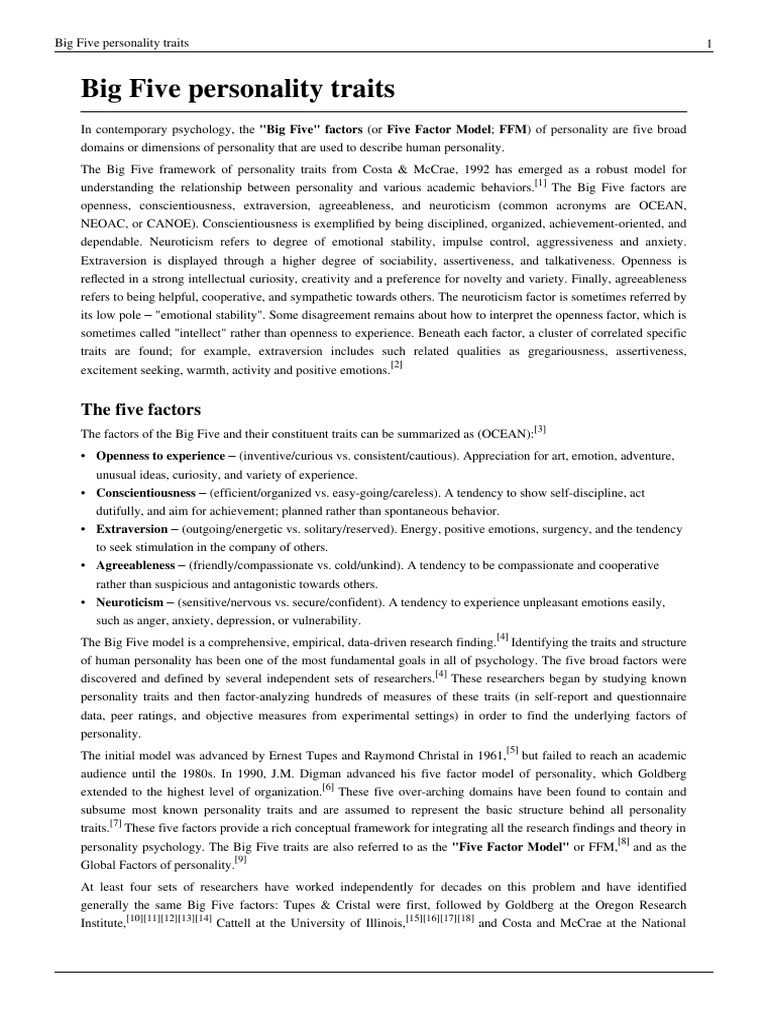 Big 5 Personality Traits | PDF | Extraversion And Introversion | Human Development