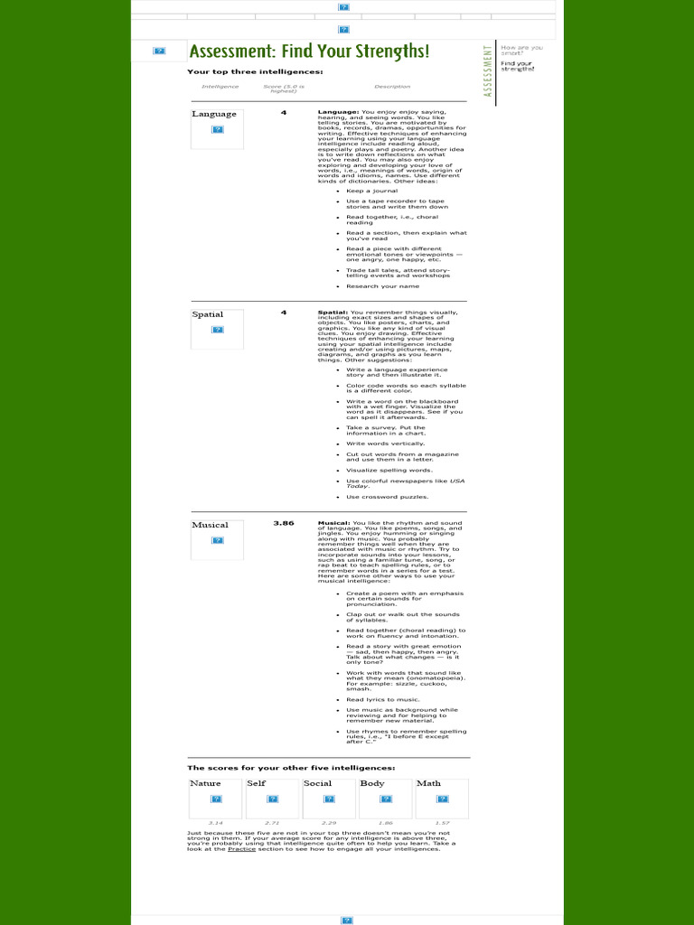 Multiple Intelligences - Assessment | PDF | Poetry | Word