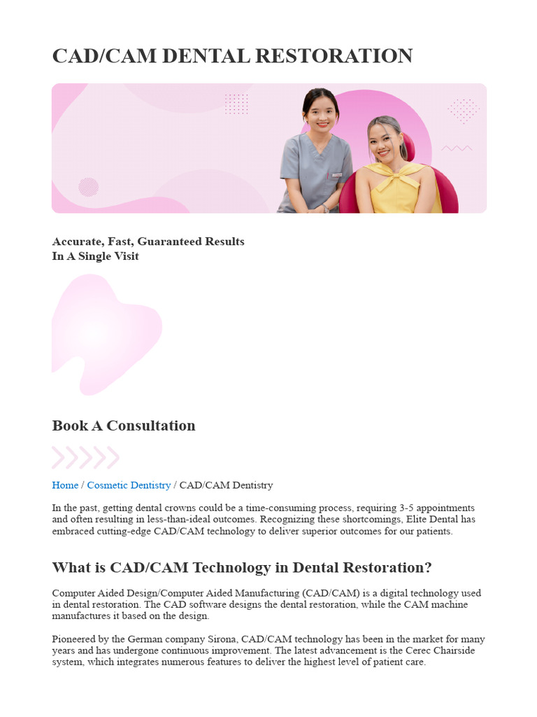 CAD/CAM Dental Restoration in One Visit | PDF | Dentistry | Health Sciences