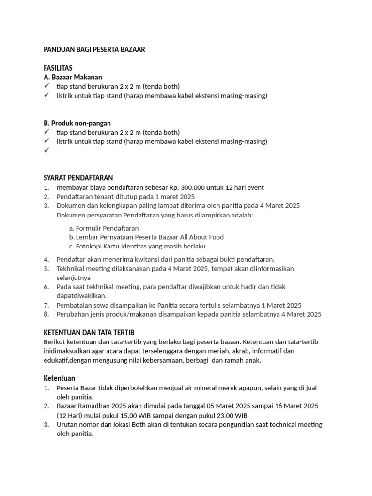 Panduan Bagi Peserta Bazaar | PDF