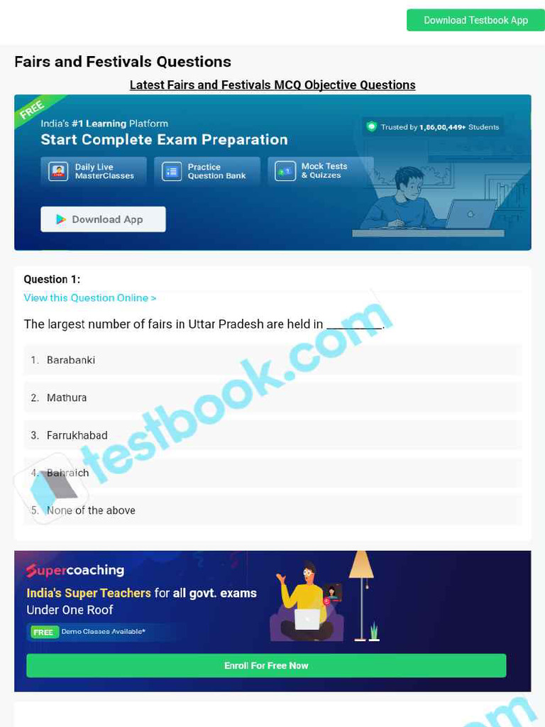 MCQ On Fairs and Festivals 5eea6a1239140f30f369ec11 | PDF