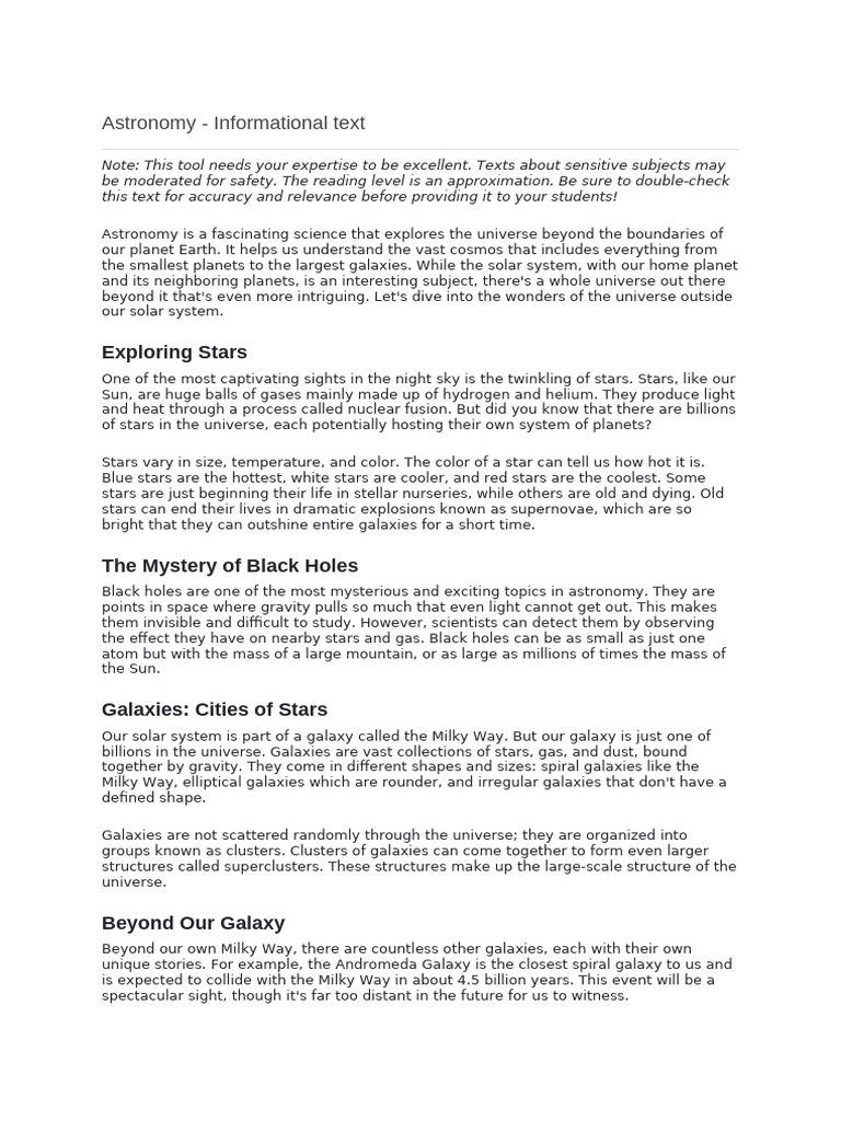 Astronomy - Informational Text | PDF | Galaxy | Stars