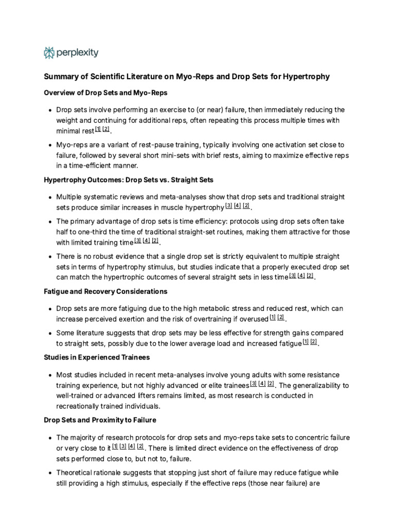 Summary of Scientific Literature On Myo-Reps and Drop Sets For ...