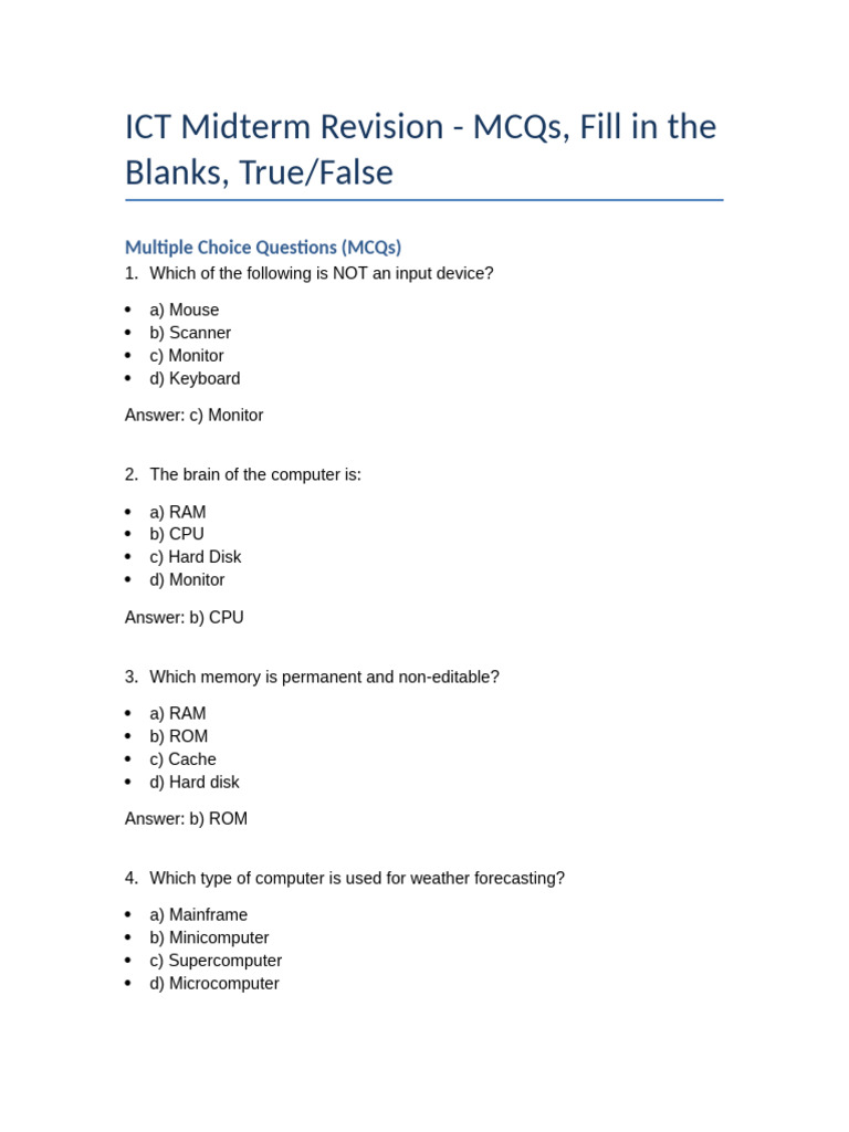 ICT Midterm Revision | PDF
