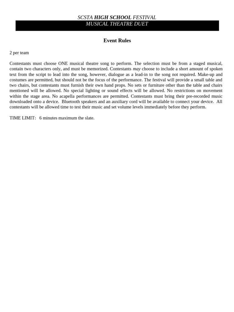 Musical Theatre Duet (2020 SCSTA HS) | PDF