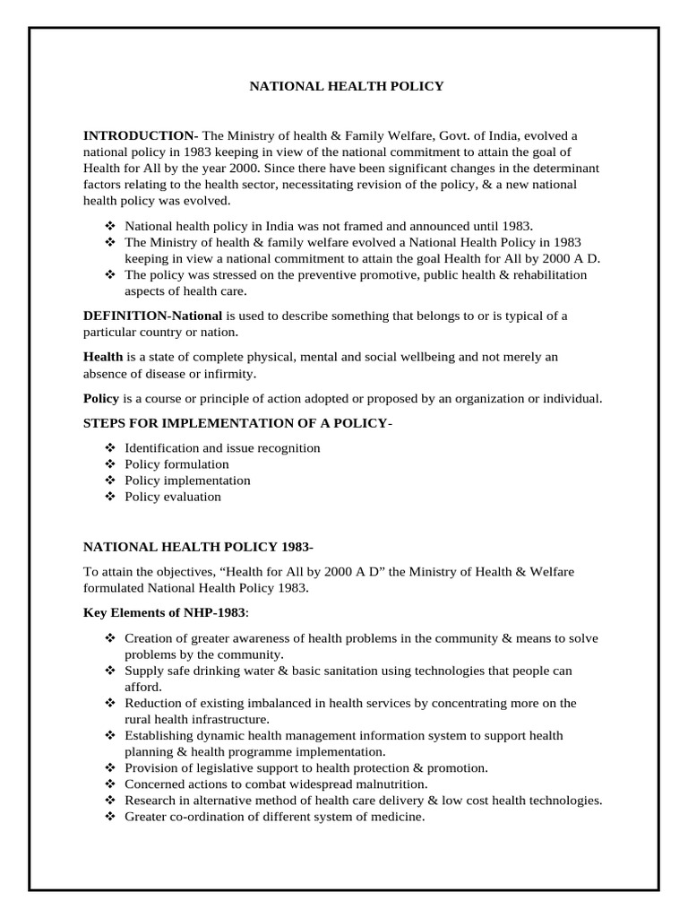 National Health Policy | PDF | Public Health | Social Programs