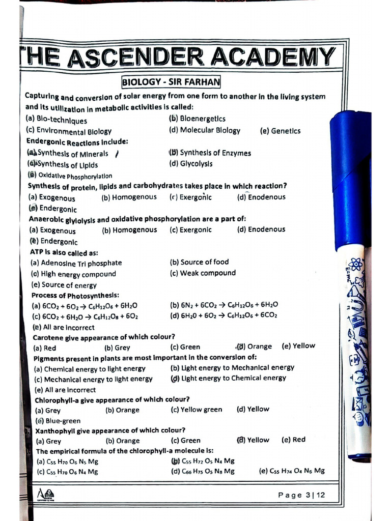 bioEnergetics Mcqs | PDF