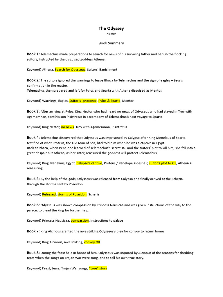 The Odyssey Summary | PDF | Odysseus | Penelope
