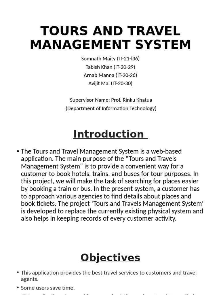 Tours and Travel Management System PPT | PDF | Databases | Software Engineering